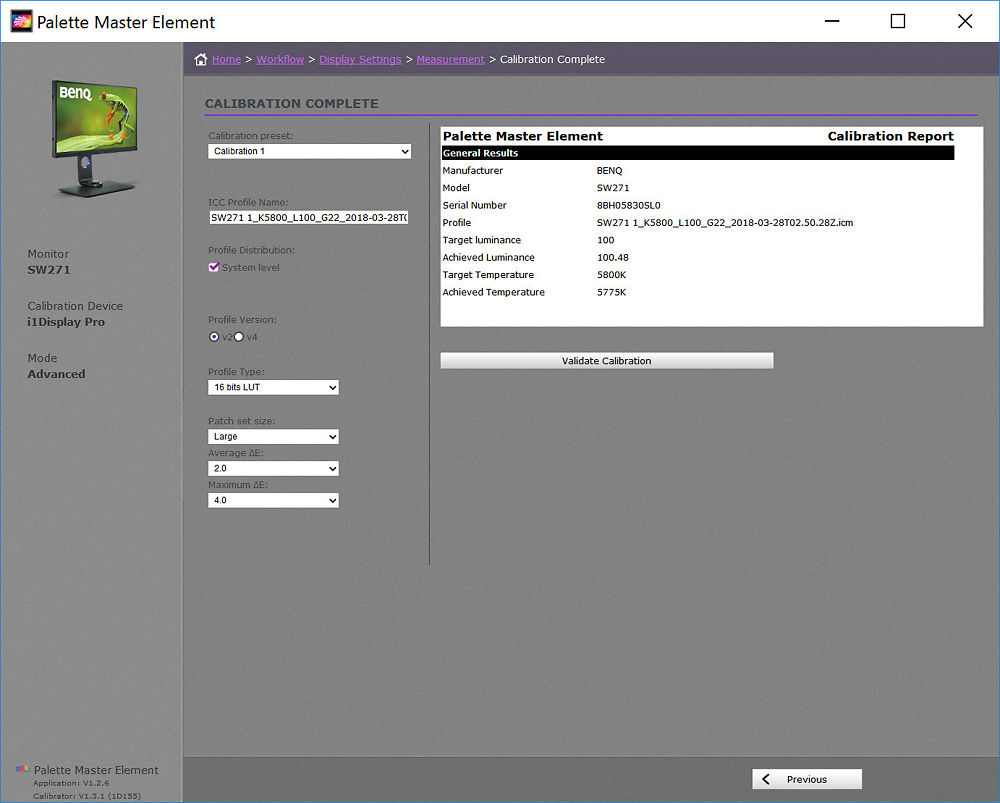 Calibrating BenQ SW Series Monitors with Palette… | Image Science