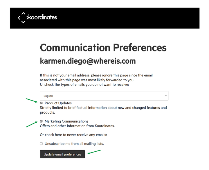Update your communication preferences | Koordinates Help & Support