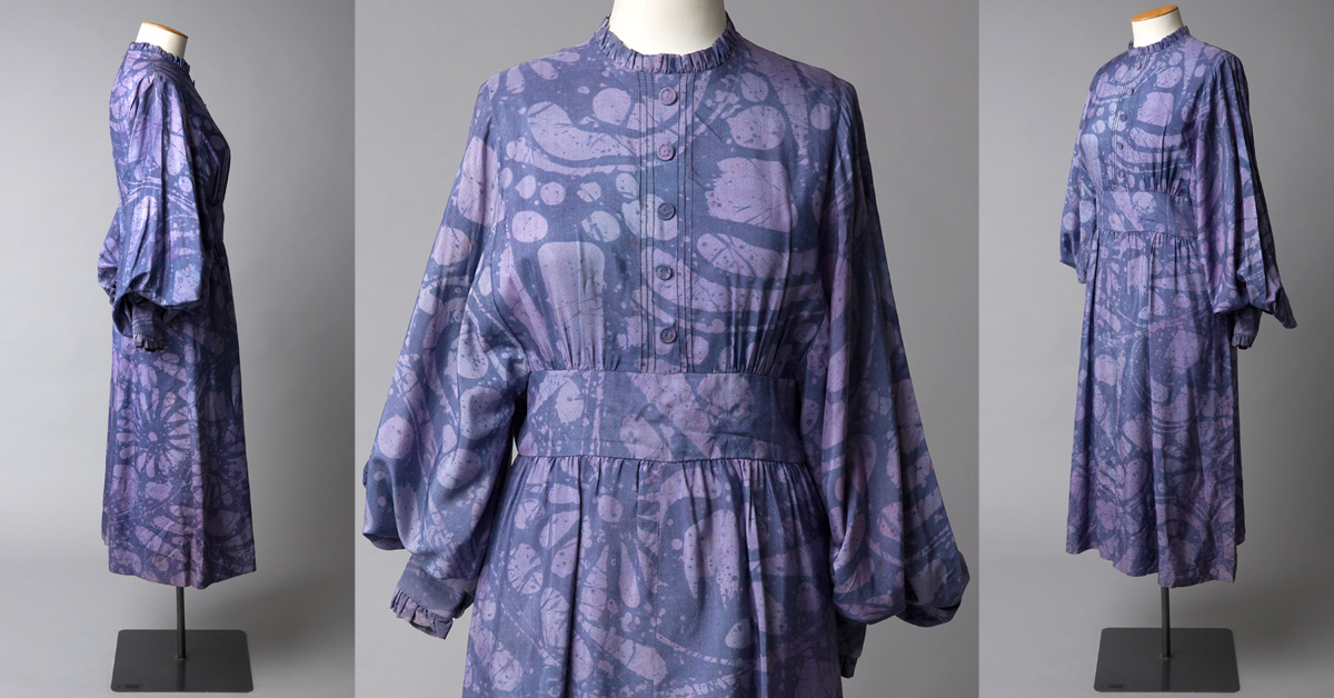 Colin Cole purple dress with dolman sleeves, 1970s - New Zealand ...