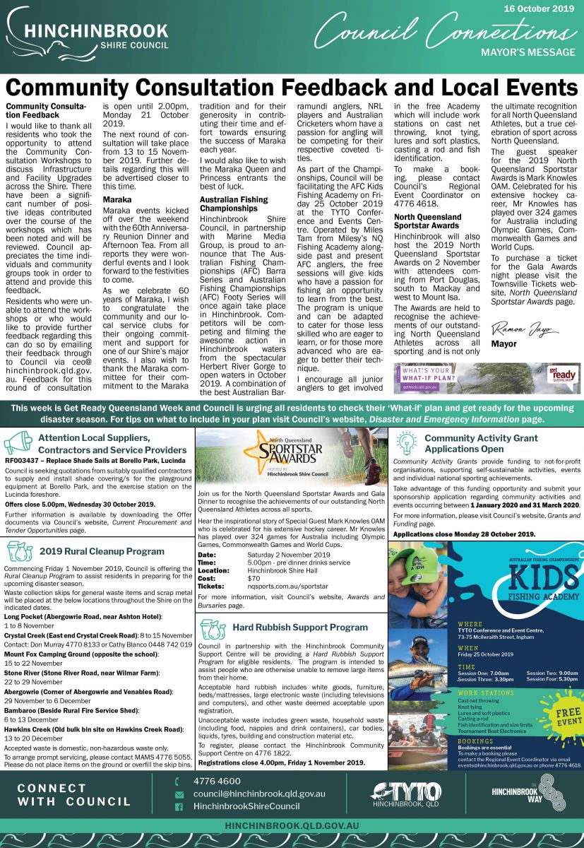 Mayor's Message - Council Connections 16 October 2019