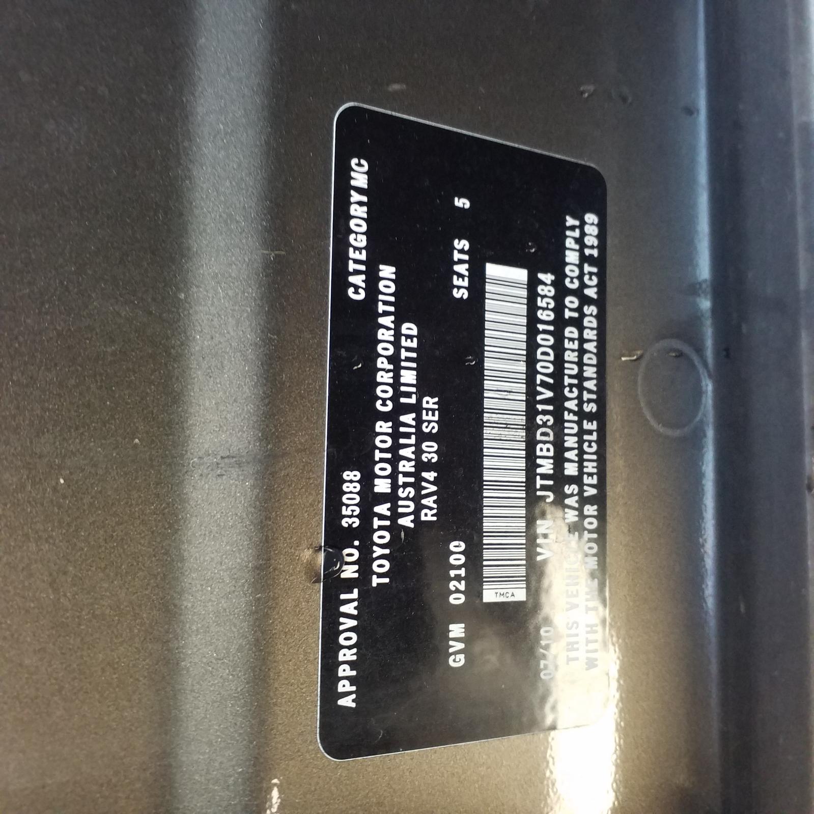 Right Rear Door Sliding Rav4 Toyota 2010