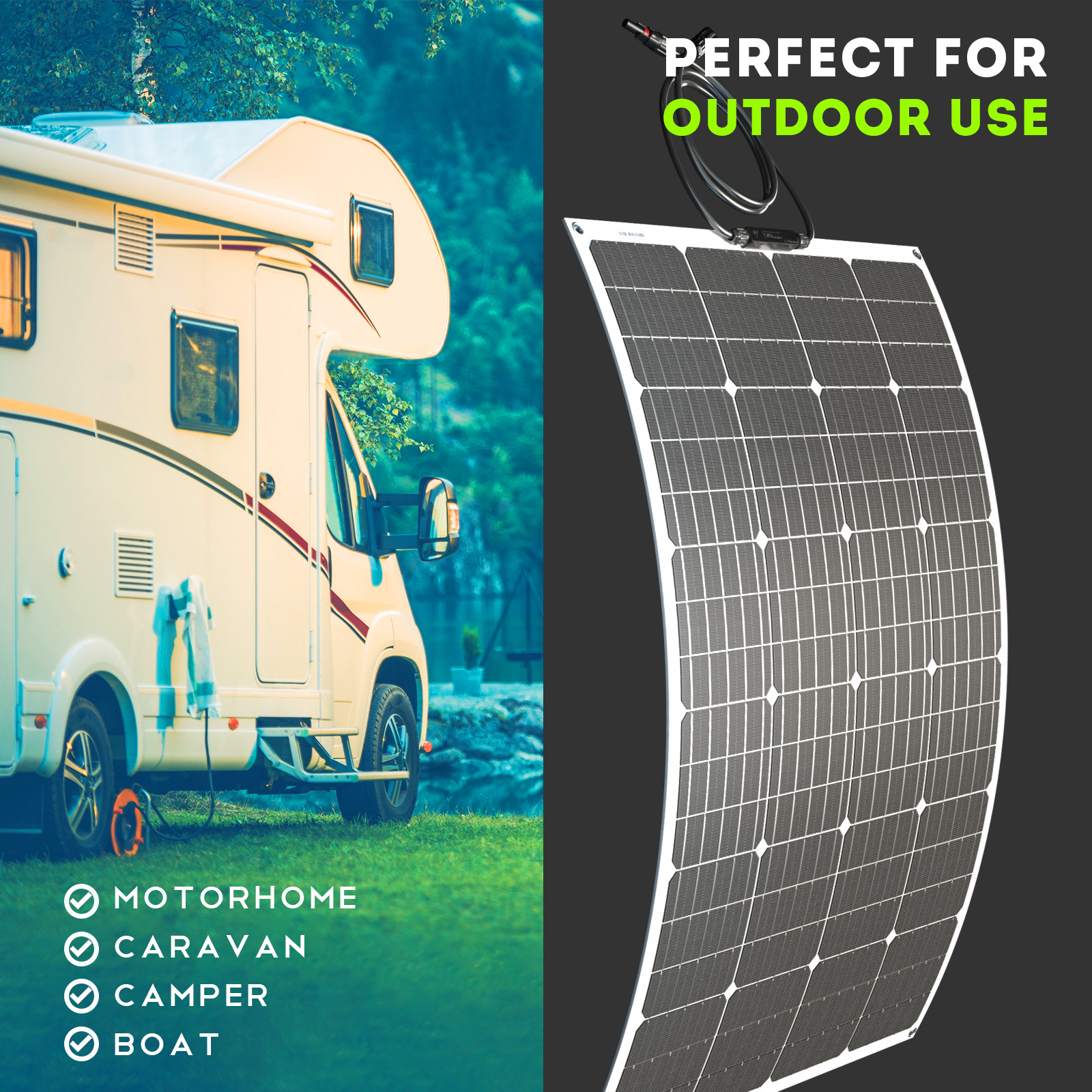 12V 250W Flexible Solar Panel Kit Mono Home RV Camping Charging Power ...