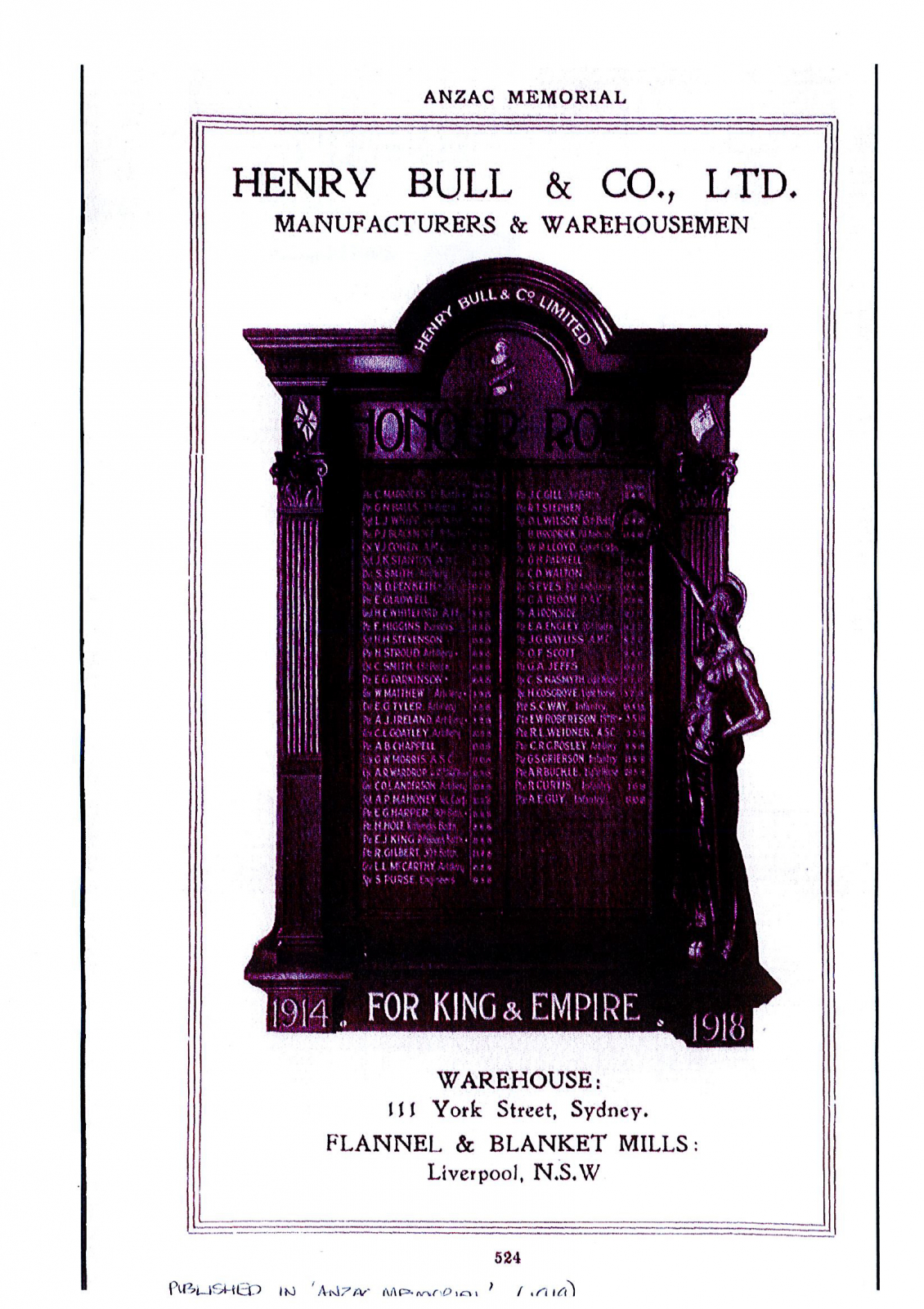 Henry Bull & Co. Limited, First World War Honour Roll | NSW War ...