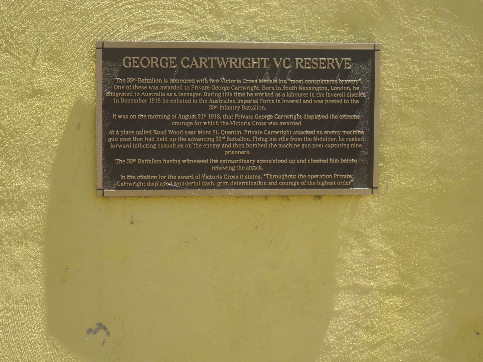 George Cartwright VC Reserve | NSW War Memorials Register