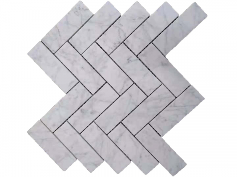 Entiva Stone Herringbone Carrara 40*120*7MM Mosaic | Volaré Concepts
