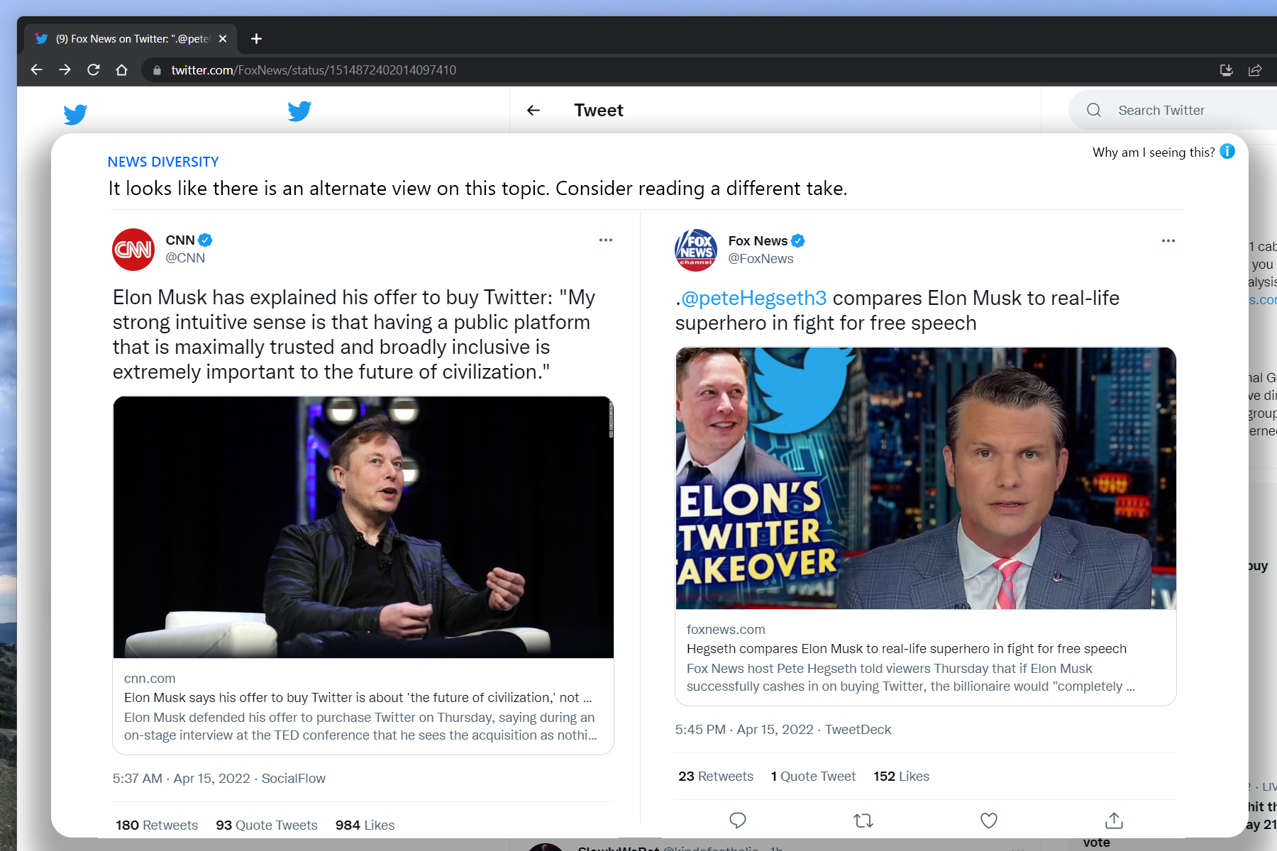 Twitter News Diversity concept would side-by-side news from opposing ...