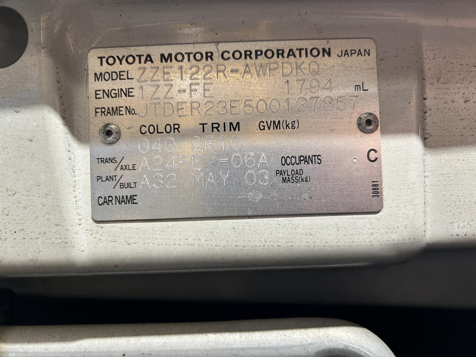 Engine Cover Corolla Toyota 2003