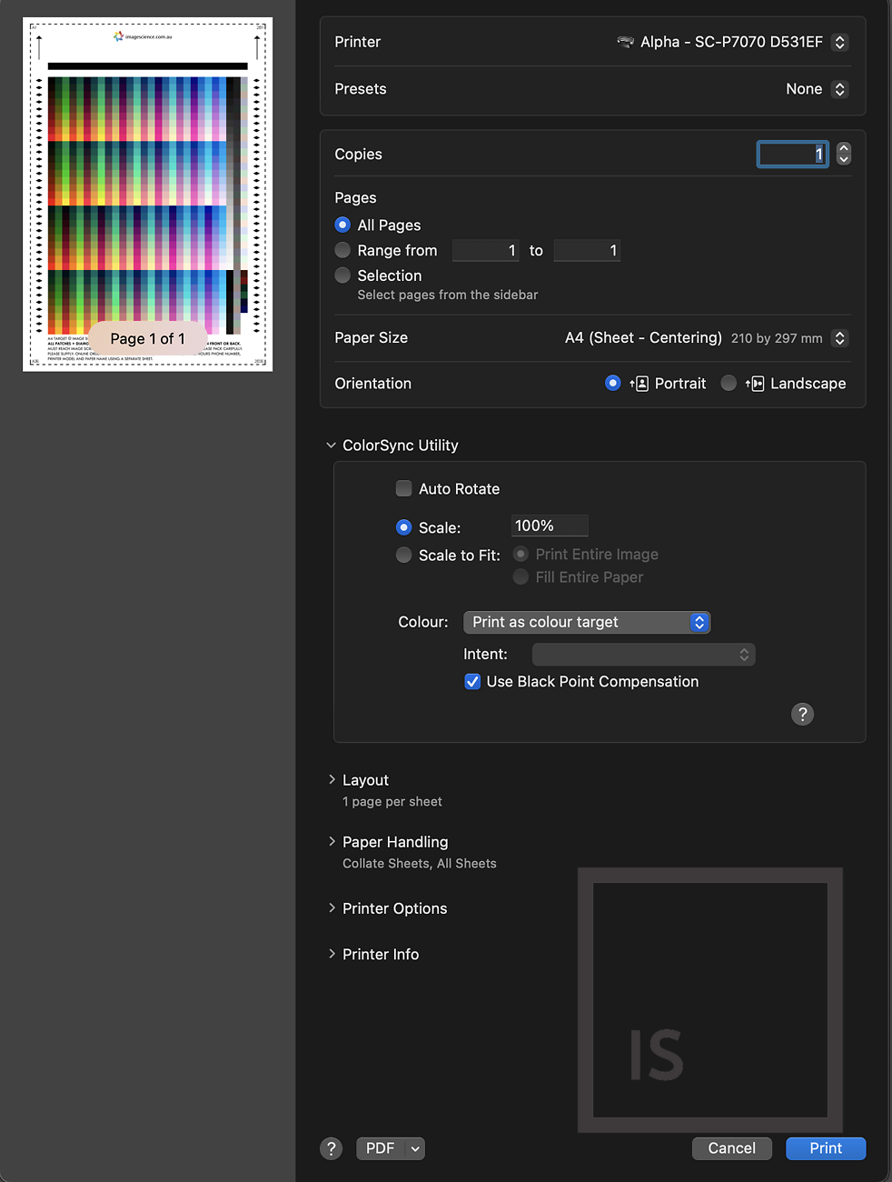 Printing Colour Targets on Mac using ColorSync Utility | Image Science