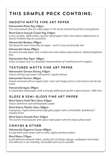 Printing Sample Pack | Image Science