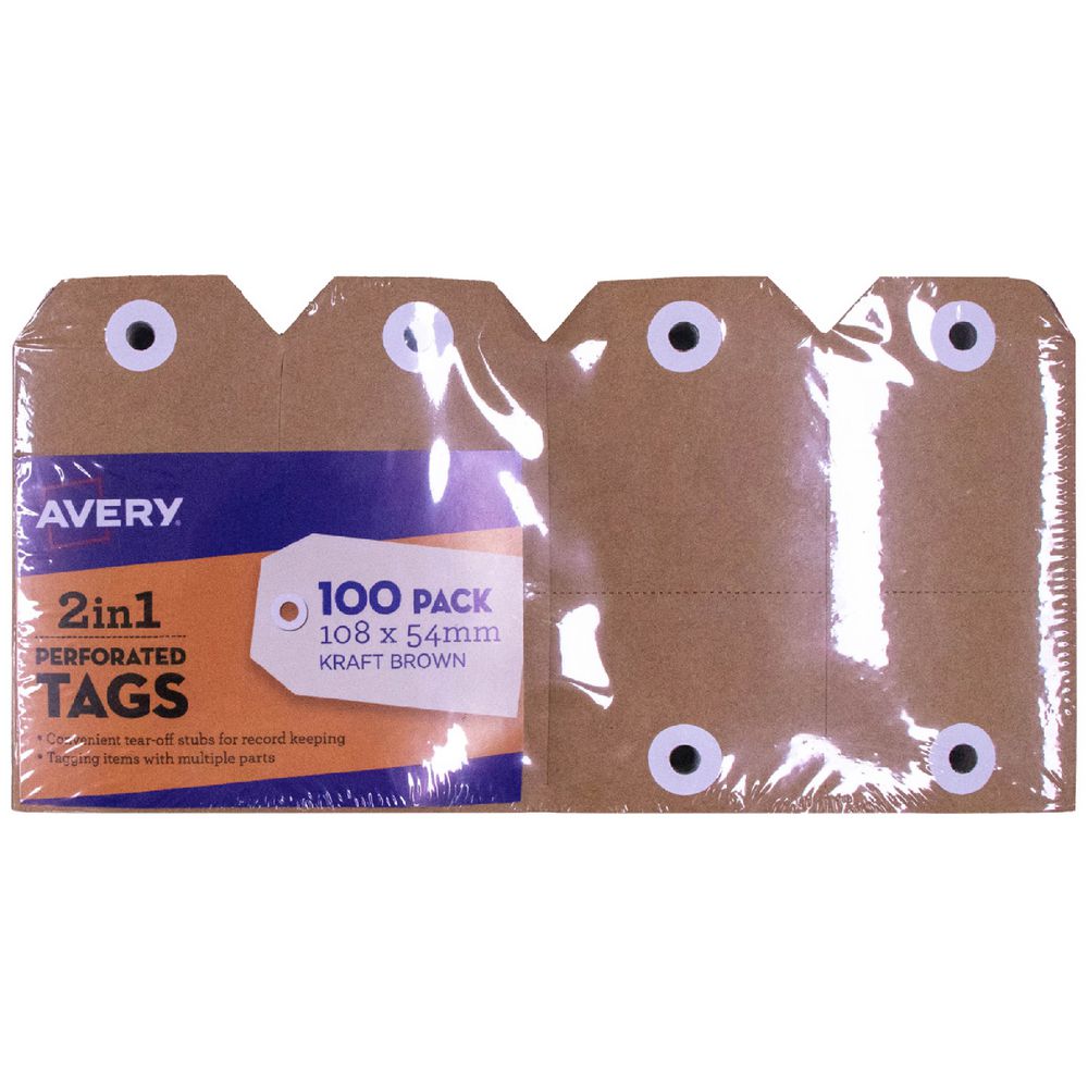 Avery 2-in-1 Tags Kraft Brown 100 Pack | Officeworks