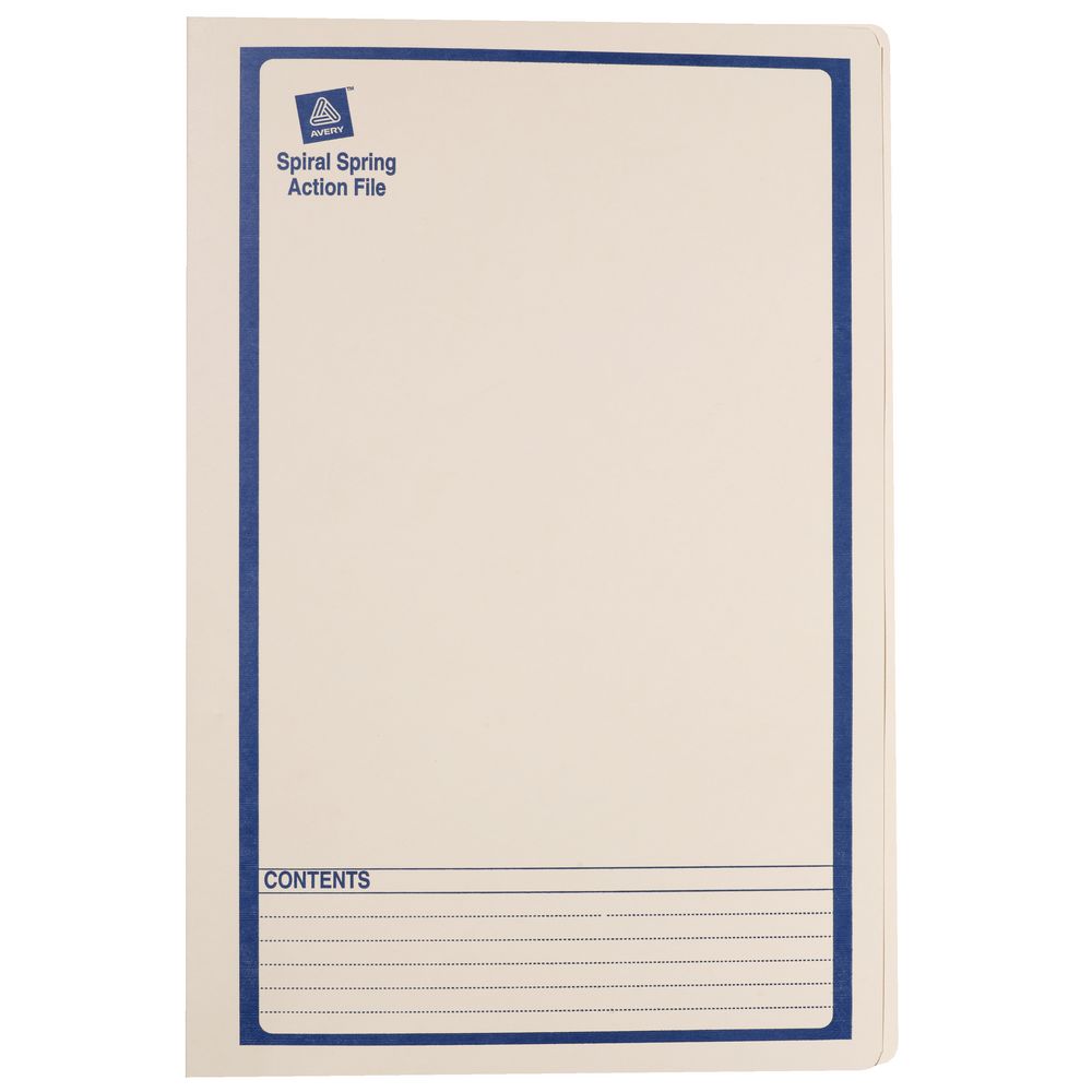 Avery Foolscap Spiral Spring File Buff with Blue Print | Officeworks
