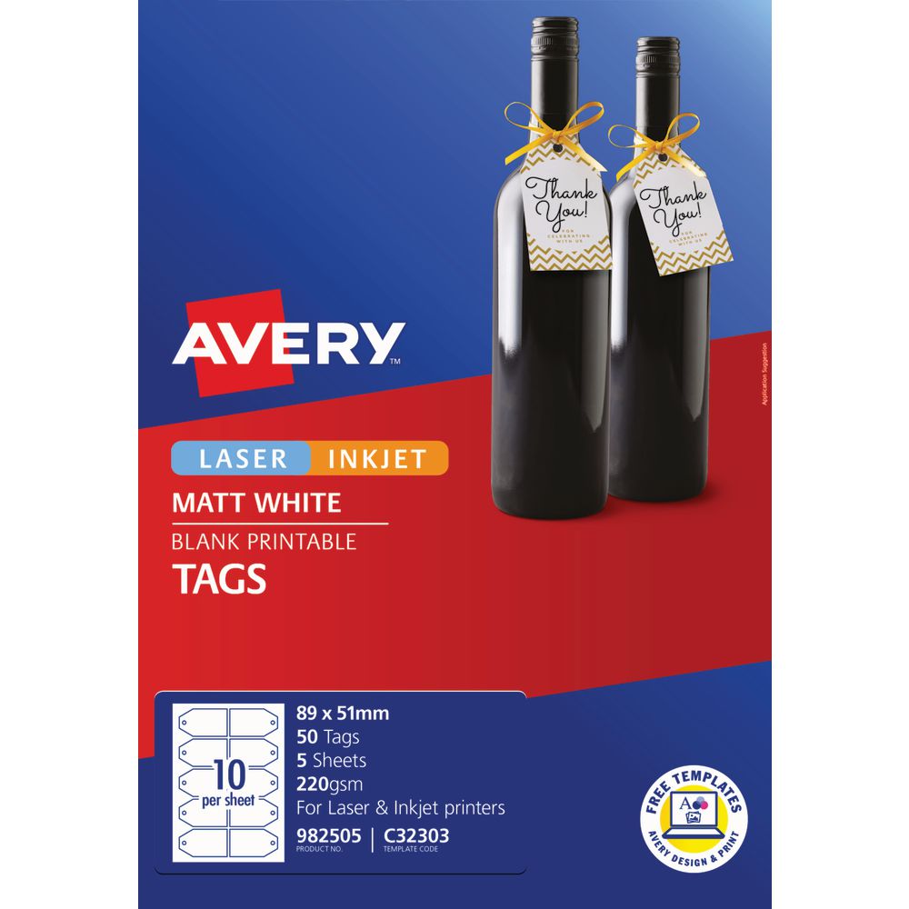 Avery 10UP Inkjet Laser Gift Tags 89 x 51mm 5 Sheets | Officeworks