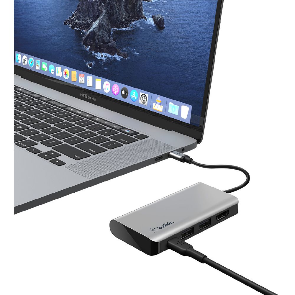 Belkin USB-C 4-in-1 Multiport Hub Grey | Officeworks