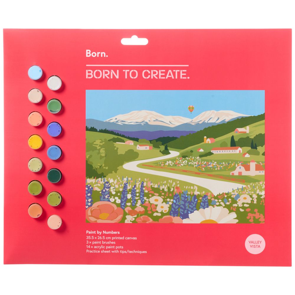 Born Paint by Numbers Set Canvas Board Valley Vista | Officeworks