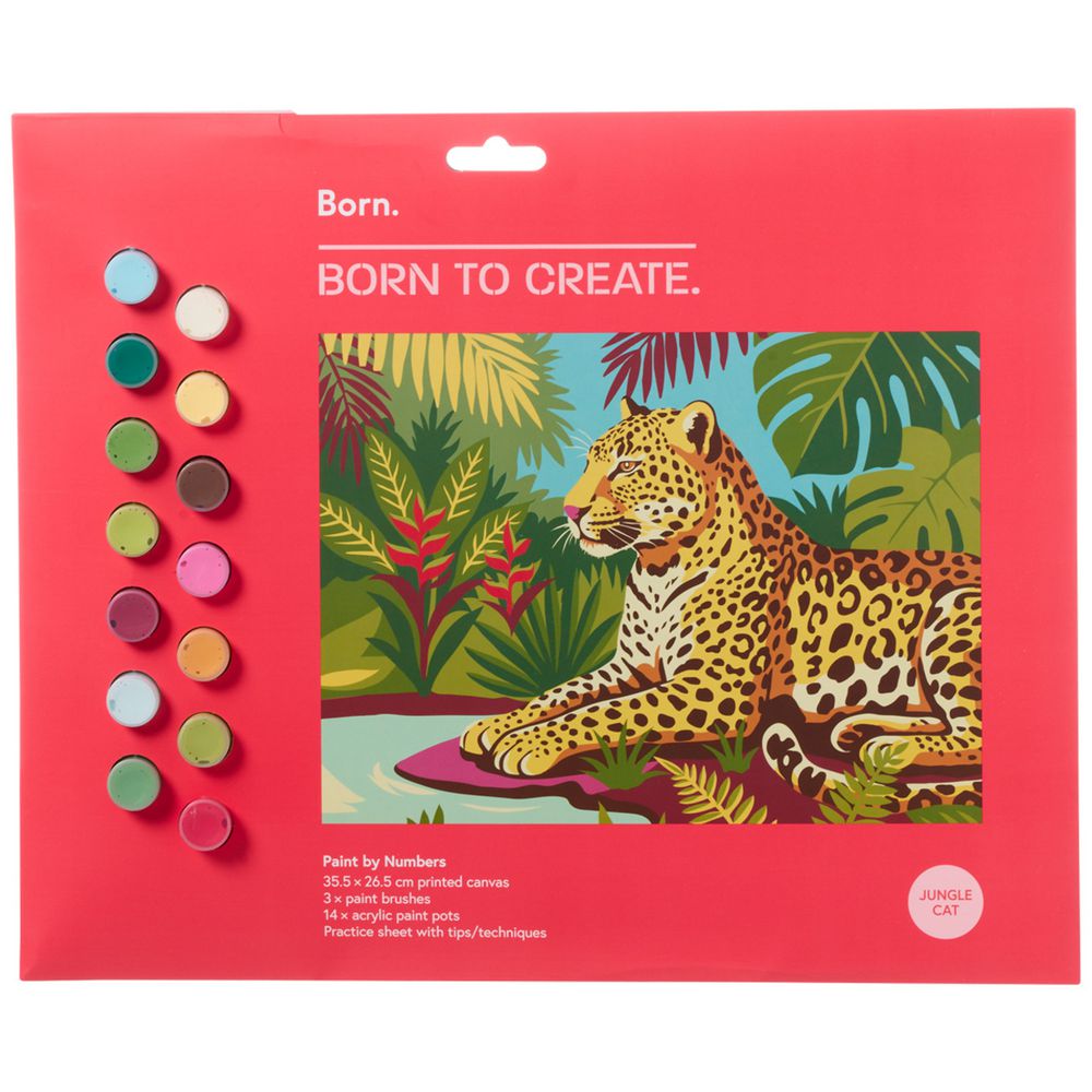Born Paint by Numbers Set Canvas Board Jungle Cat | Officeworks