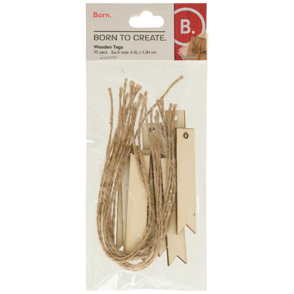 Born Wooden Skinny Tags 10 Pack | Officeworks