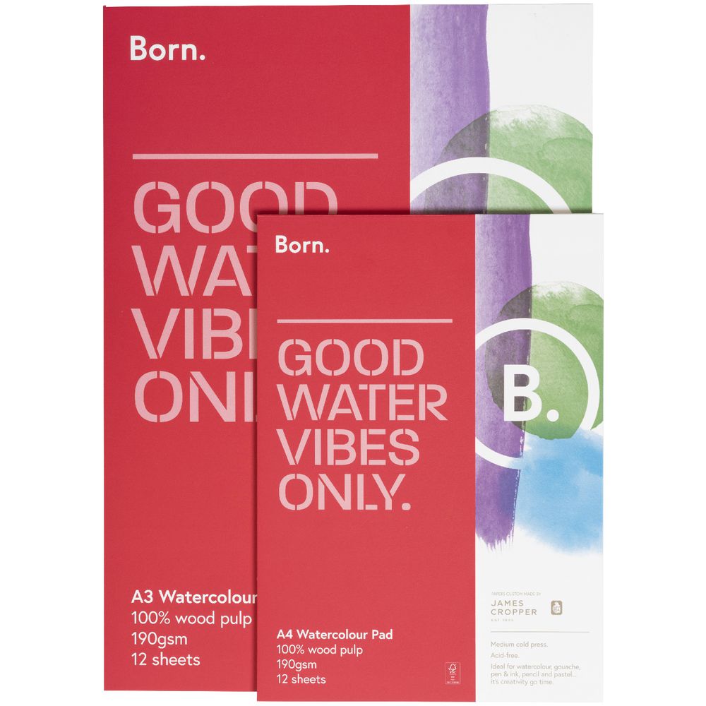 Born A3 Watercolour Pad 190gsm 12 Sheets | Officeworks