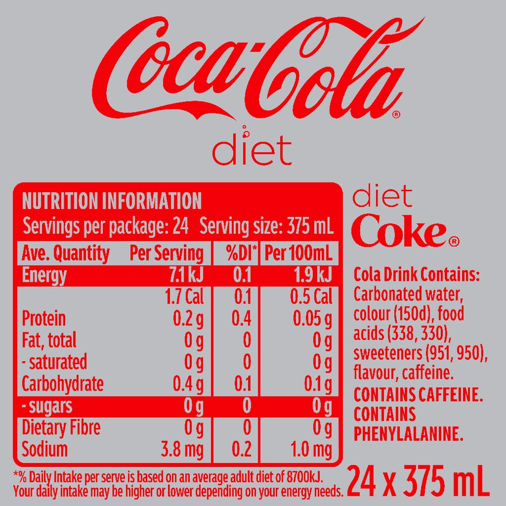 Diet Coca-Cola Cans 375mL 24 Pack | Officeworks