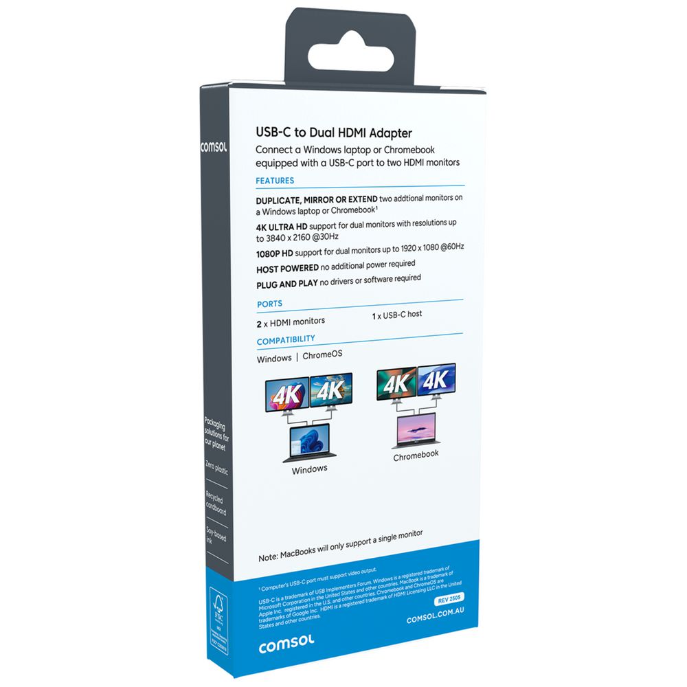 Comsol USB-C to Dual 4K HDMI Adaptor with PD | Officeworks