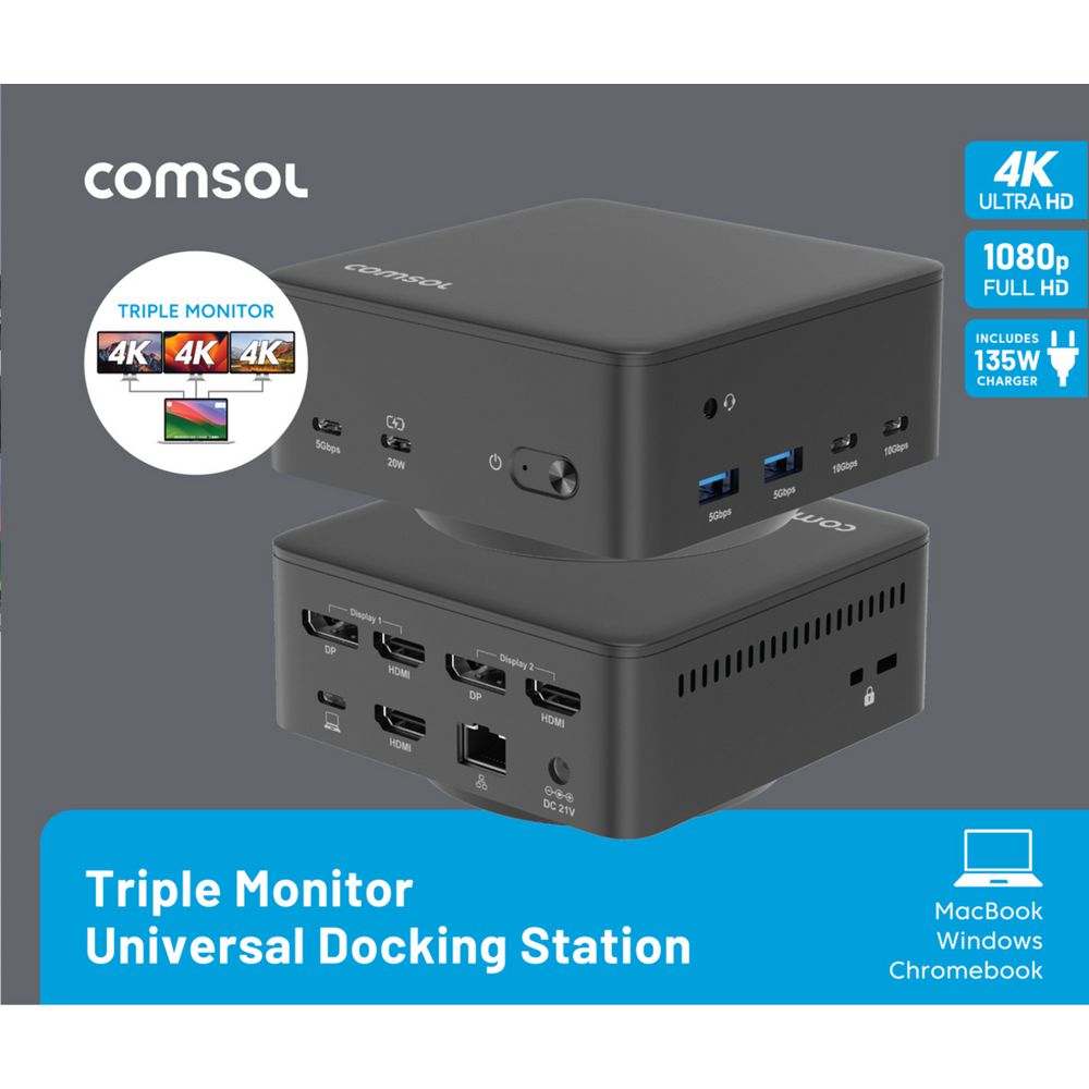 Comsol Triple 4K HDMI+DP Docking Station | Officeworks