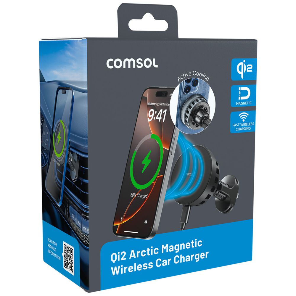 The Comsol Arctic Qi2 Wireless Car Charger Black | Officeworks