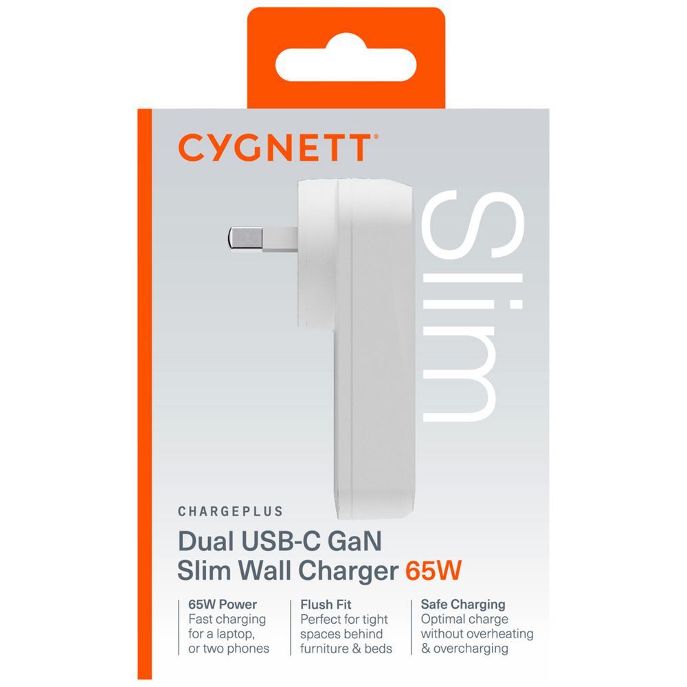 Cygnett ChargePlus 65W Dual USB-C Slim Wall Charger | Officeworks