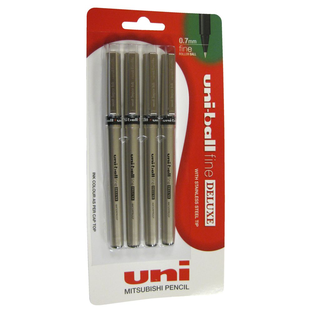 Uni-Ball Micro Deluxe Rollerball Pens Black 4 Pack | Officeworks