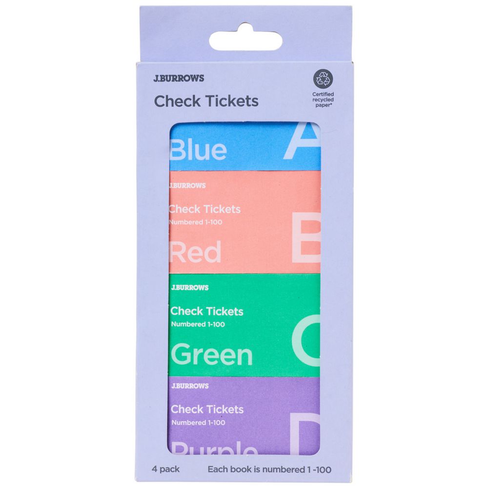 J.Burrows 100 Sheet Check Ticket Books 4 Pack | Officeworks