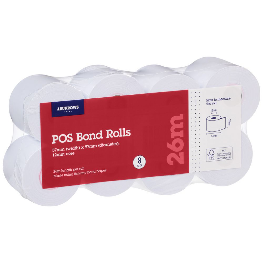 J. Burrows Bond Roll 57x57mm 8 Pack | Officeworks