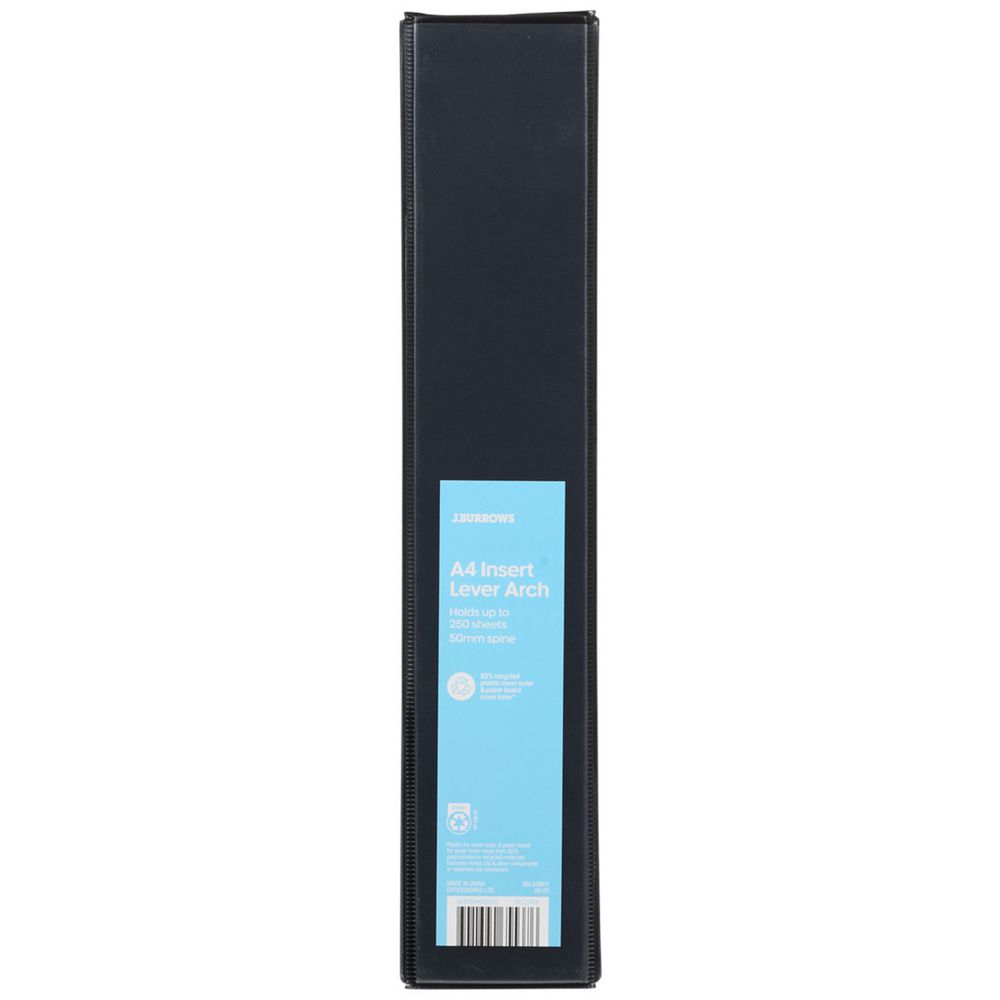J.Burrows Insert Half Lever Arch A4 Binder 50mm Black | Officeworks