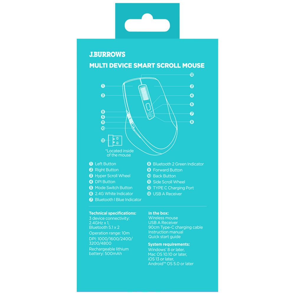 J.Burrows MS400 Wireless Smart Mouse Black | Officeworks