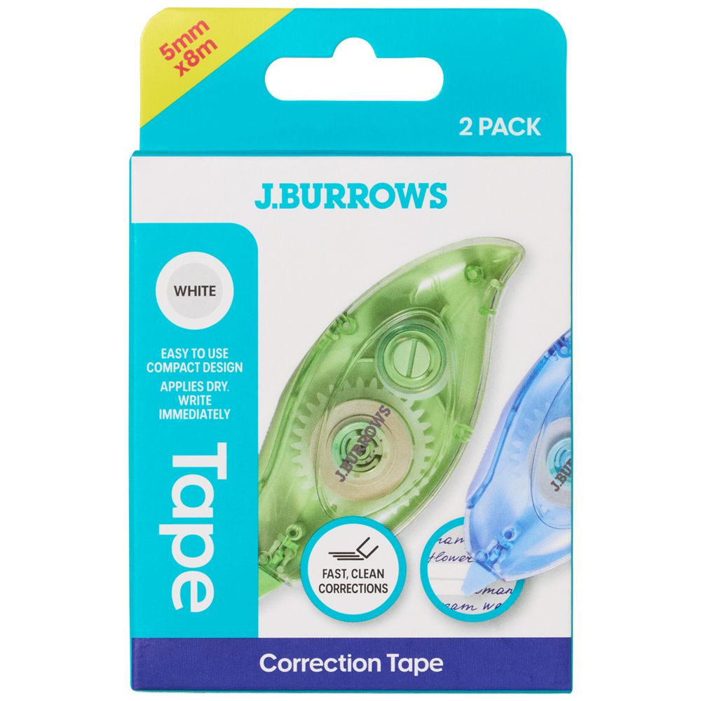 J.Burrows Soft Grip Correction Tape 5mmx8m 2 Pack | Officeworks