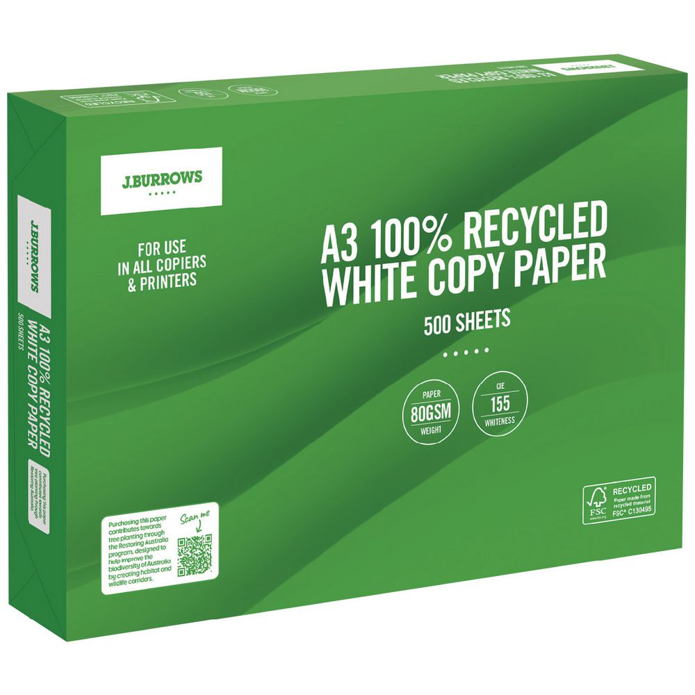 J.Burrows A3 Recycled Copy Paper 500 Sheets | Officeworks