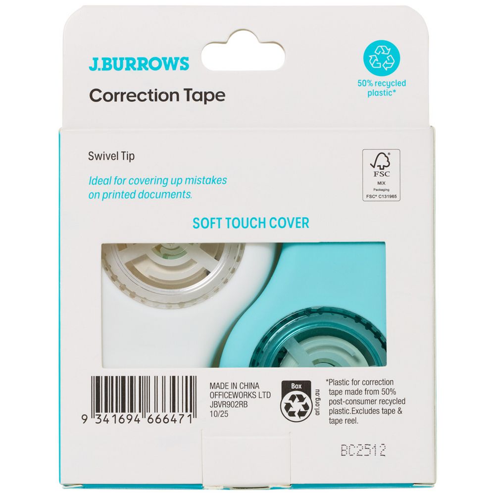 J.Burrows Correction Tape 5mm x 8m 2 Pack | Officeworks