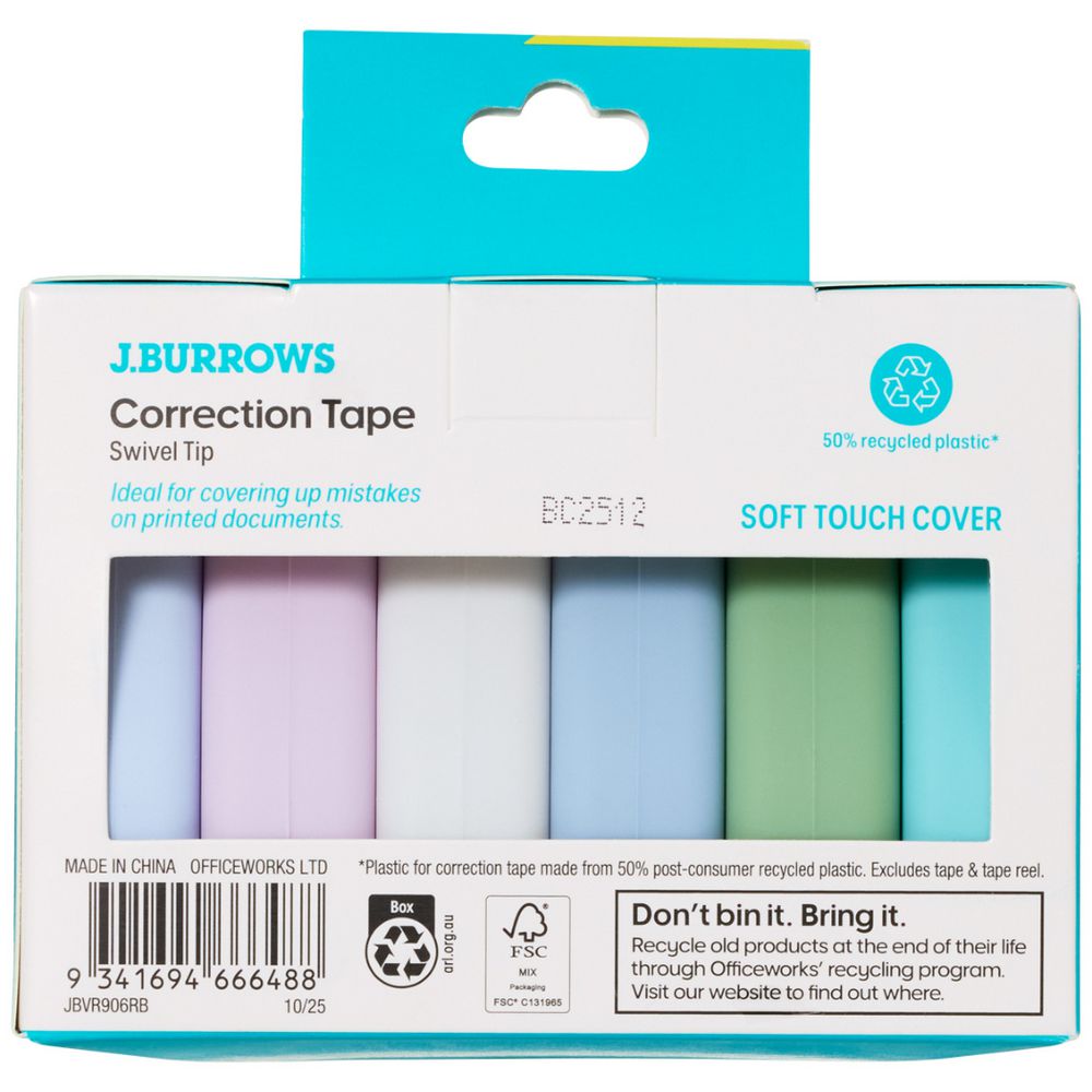 J.Burrows Correction Tape 5mm x 8m 6 Pack | Officeworks