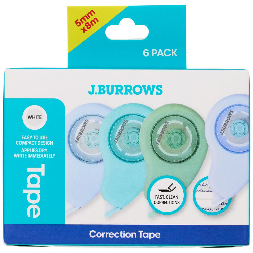 J.Burrows Correction Tape 5mm x 8m 6 Pack | Officeworks