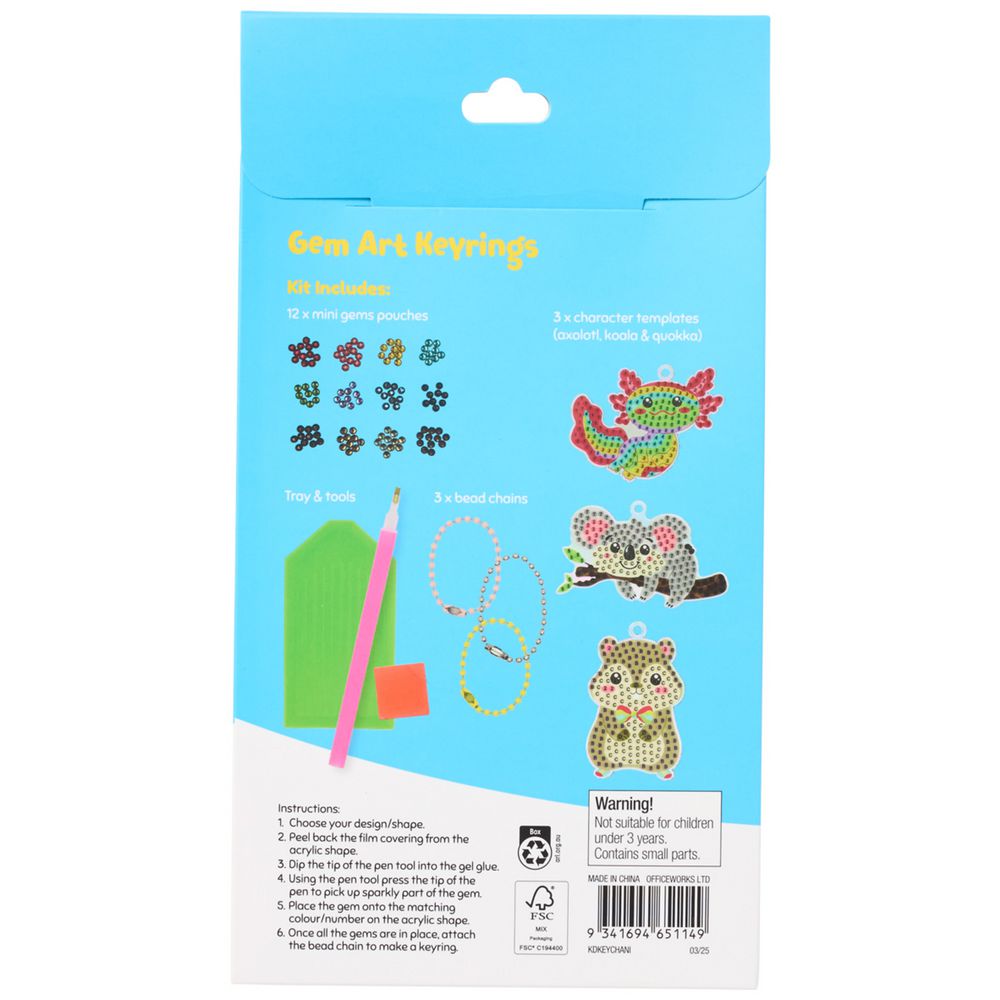 Kadink Gem Painting Key Rings Cute Animals 3 Pack | Officeworks