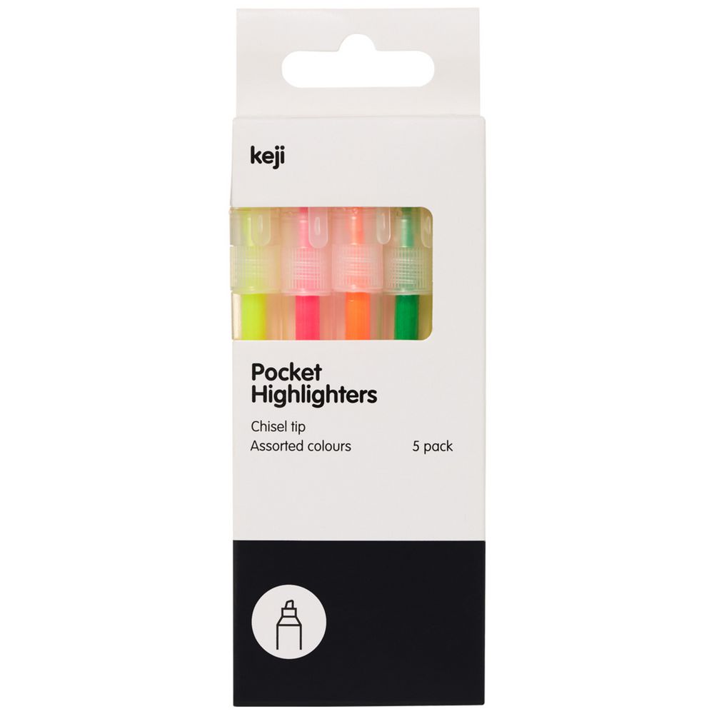 Keji Slim Highlighters Assorted 5 Pack | Officeworks