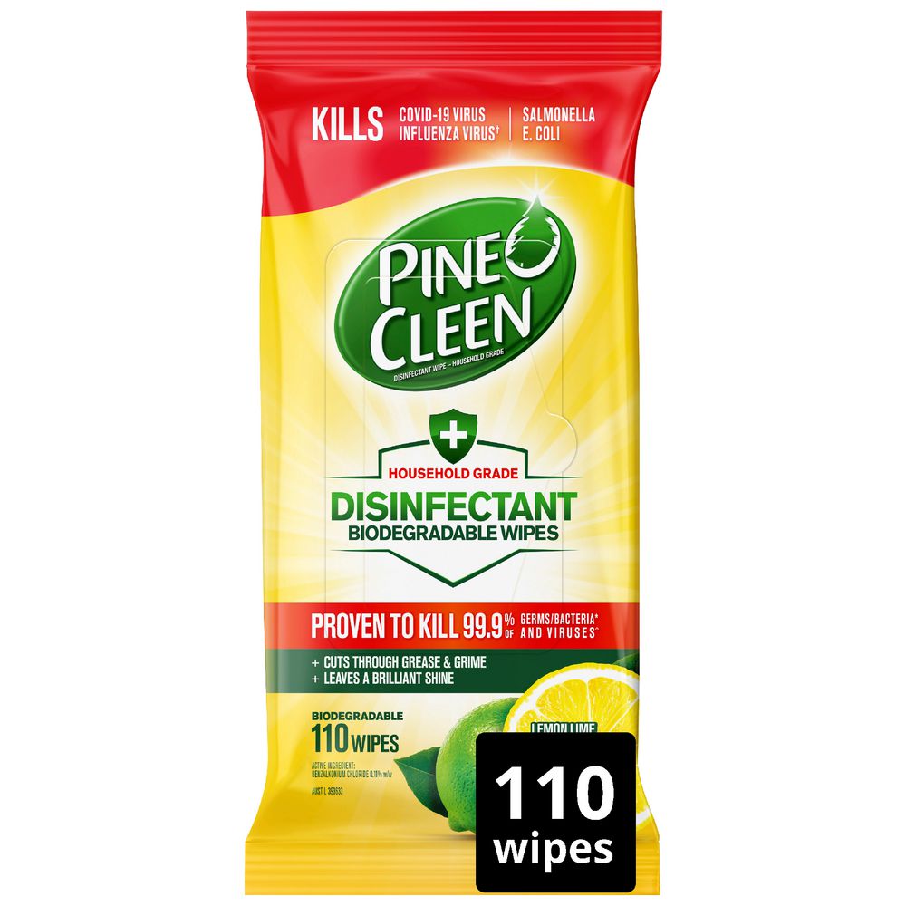 Pine O Cleen Disinfectant Surface Wipes Lemon Lime 110 Pack | Officeworks