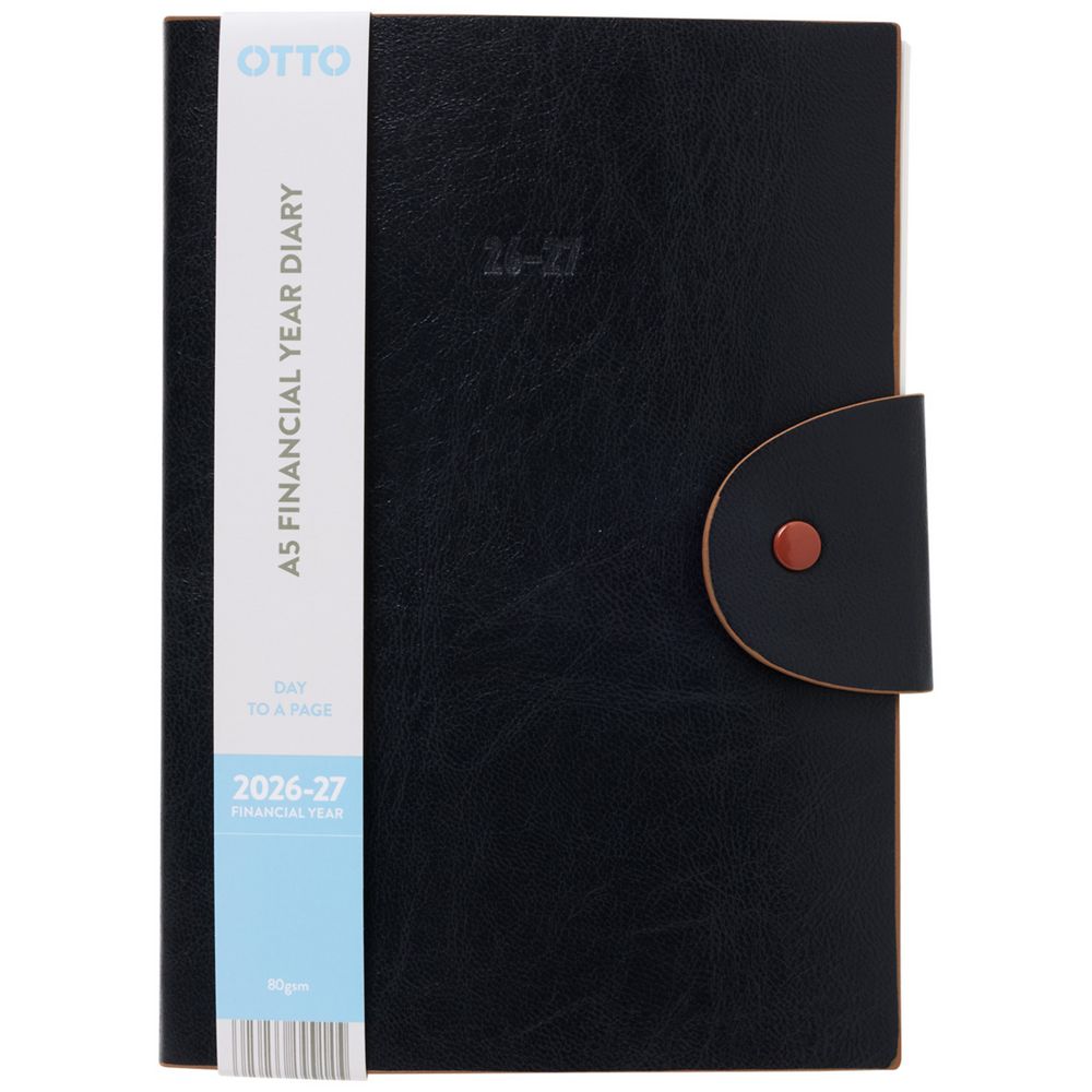 Otto A5 Day To Page Leather Diary FY26/27 Black | Officeworks