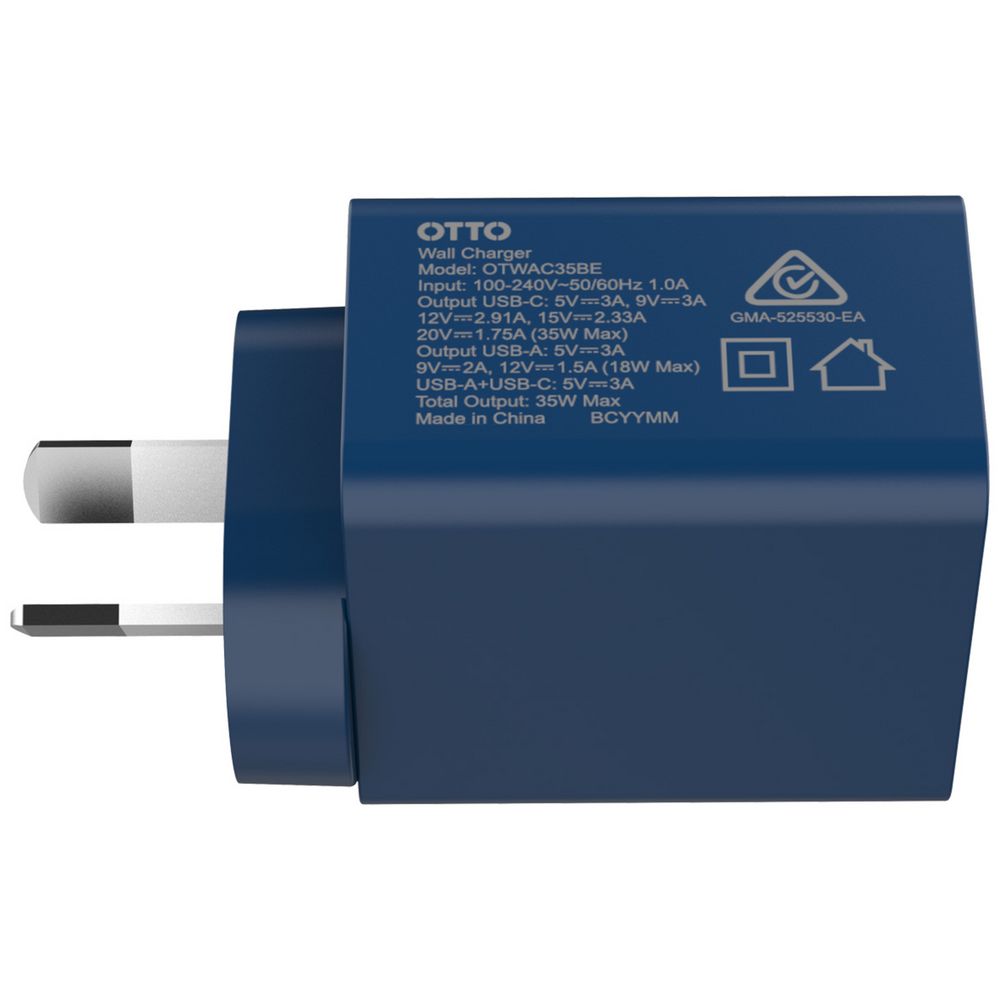 Otto USB-A and USB-C GAN Wall Charger Blue | Officeworks