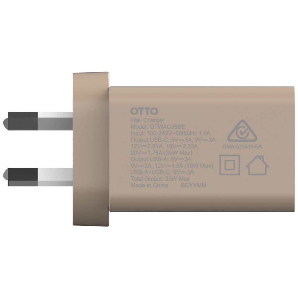 Otto USB-A and USB-C GAN Wall Charger Beige | Officeworks
