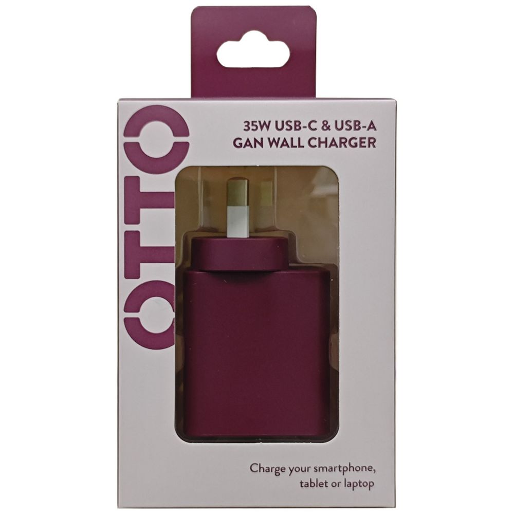 Otto USB-A and USB-C GAN Wall Charger Burgundy | Officeworks