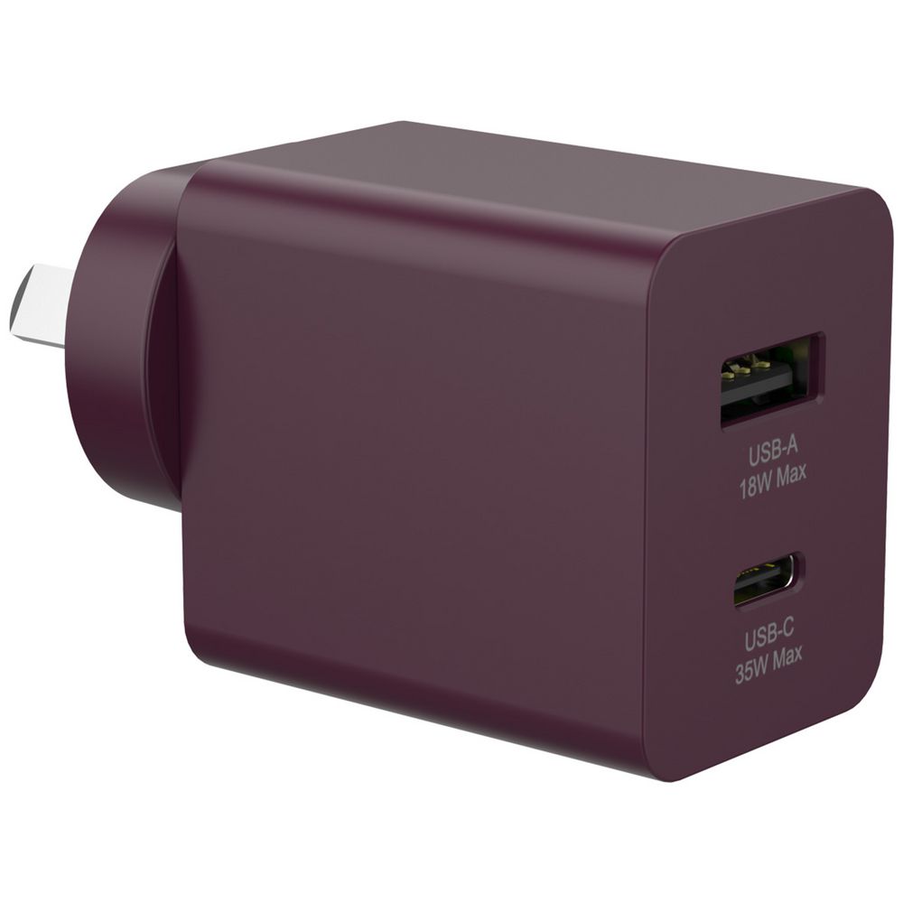 Otto USB-A and USB-C GAN Wall Charger Burgundy | Officeworks
