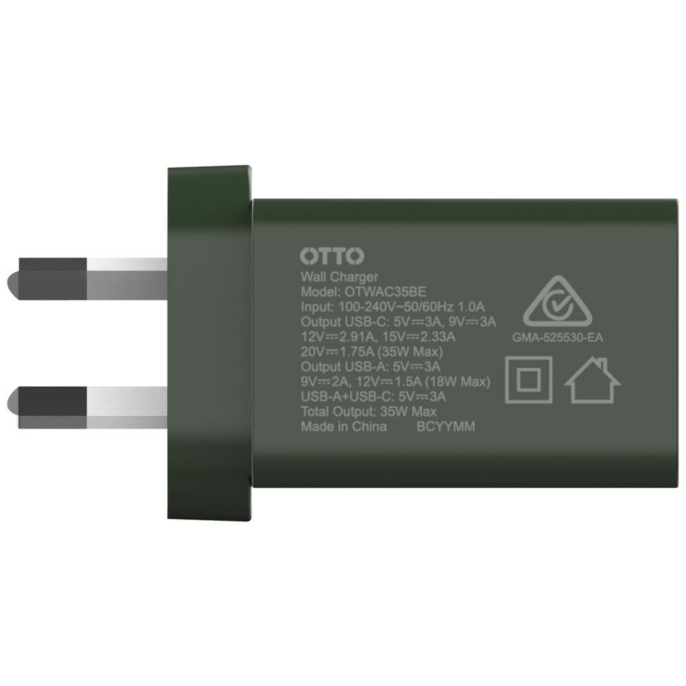 Otto USB-A and USB-C GAN Wall Charger Green | Officeworks