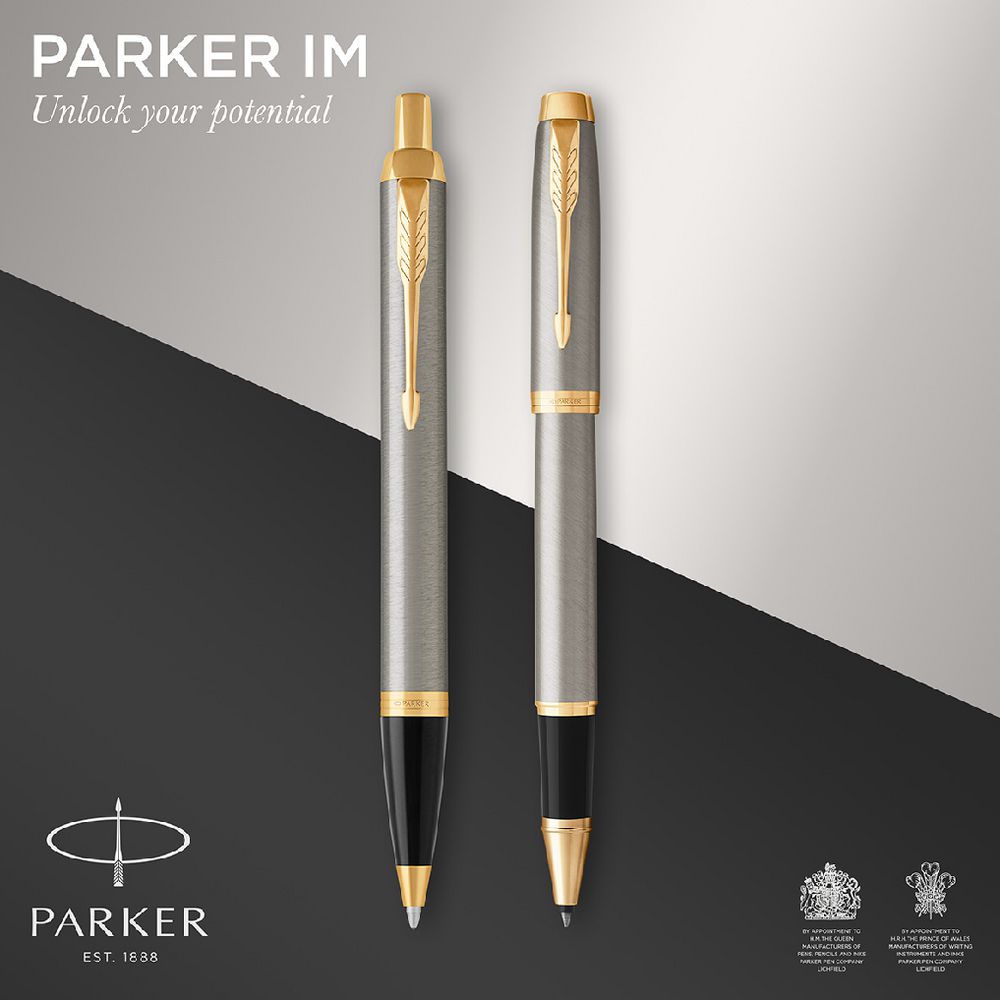 Parker IM Ballpoint & Rollerball Pen Metal Gold Trim Gift Set | Officeworks