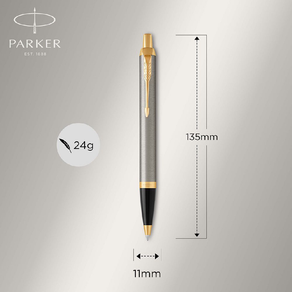 Parker IM Ballpoint & Rollerball Pen Metal Gold Trim Gift Set | Officeworks