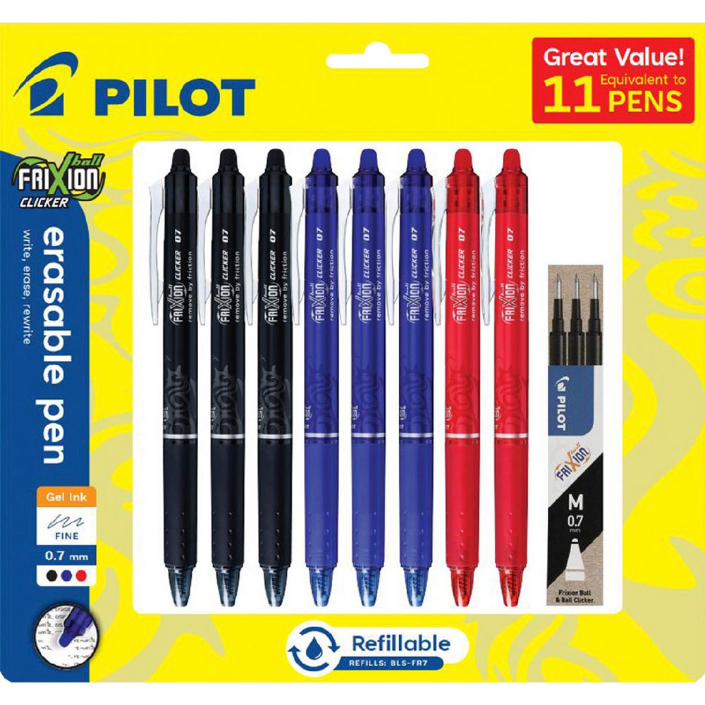 PILOT FriXion Clicker Erasable Gel 0.7mm Assorted 11 Pack | Officeworks