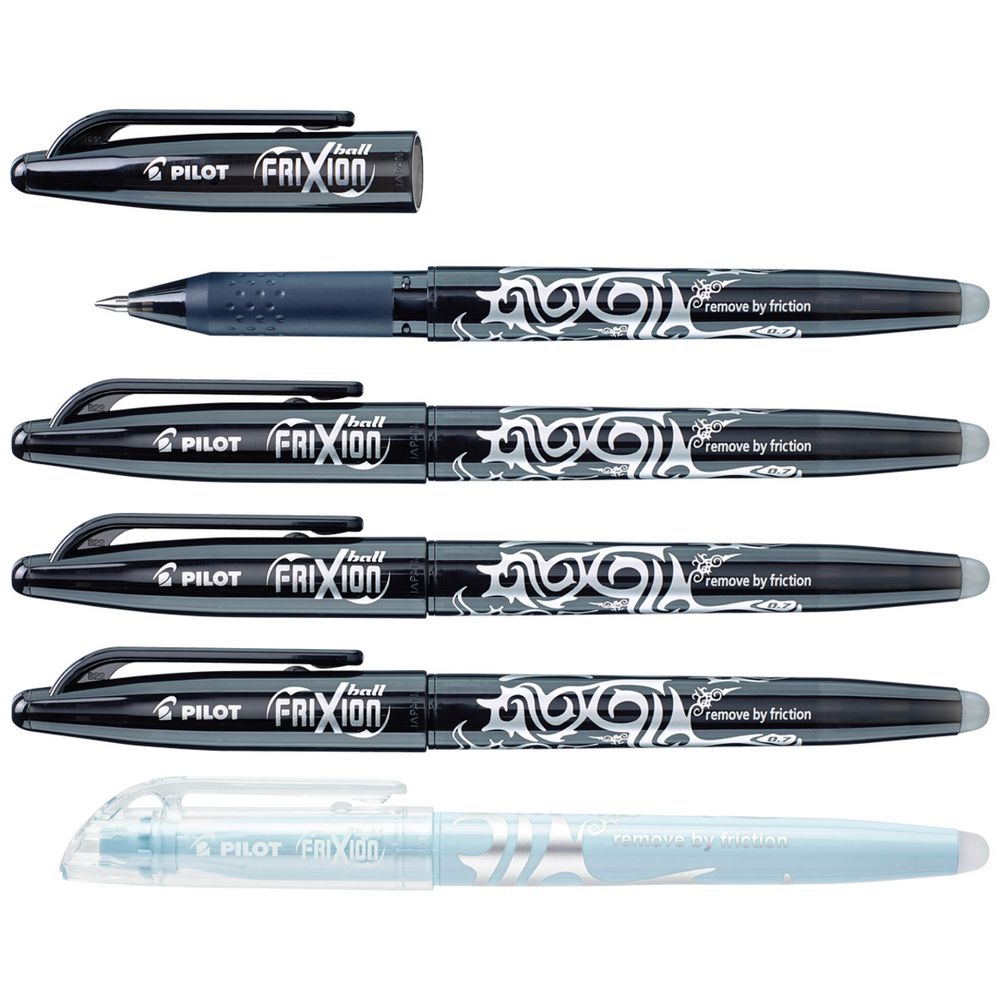 Pilot Frixion Ball Gel Pens Black + Highlighter 5 Pack | Officeworks