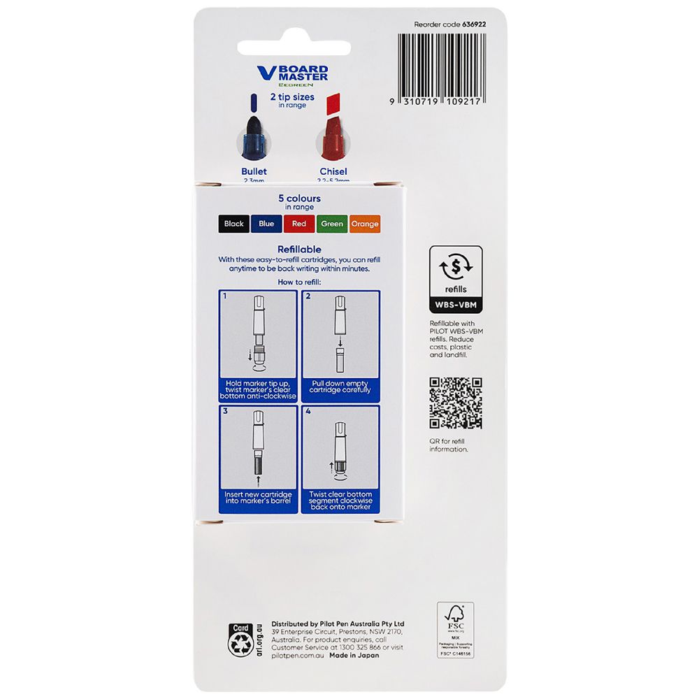 PILOT V Board Master Whiteboard Marker Refills Assorted 5Pk | Officeworks